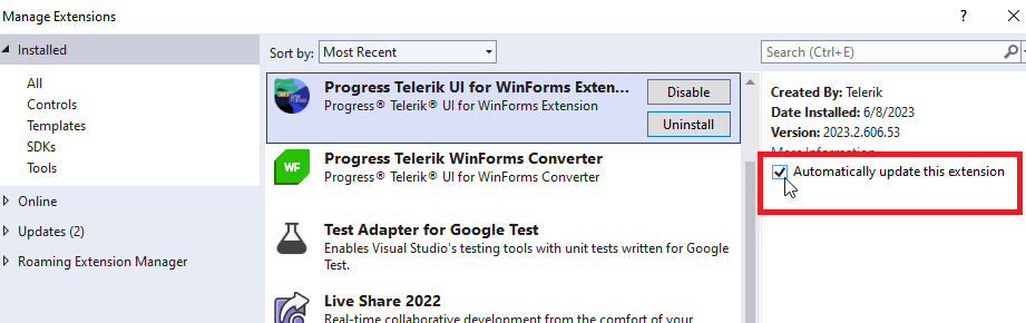 Issue installing Telerik UI for WinForms in Visual Studio 2022 in UI for WinForms | Telerik Forums