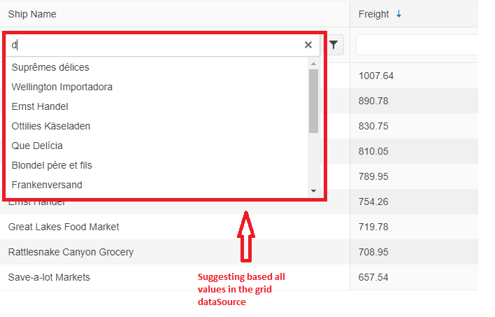 Kendo Grid Mvc Is Possible To Suggest In The Filter Field Only