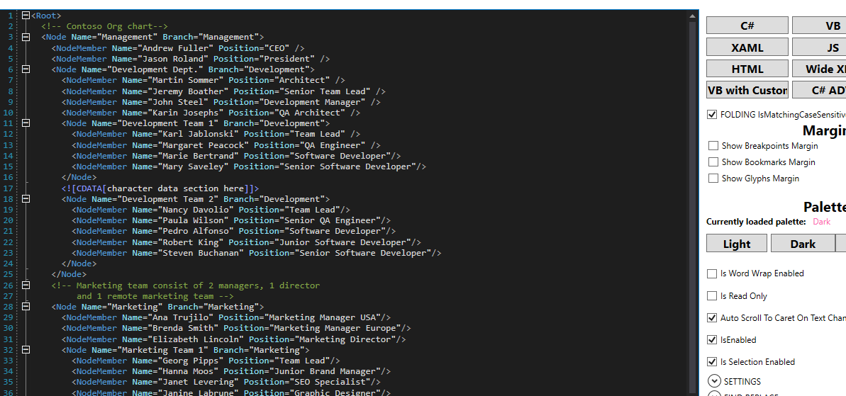Radsyntaxeditor With Xmltaggers Keep Text In Black On Dark Theme In Ui For Wpf Telerik Forums