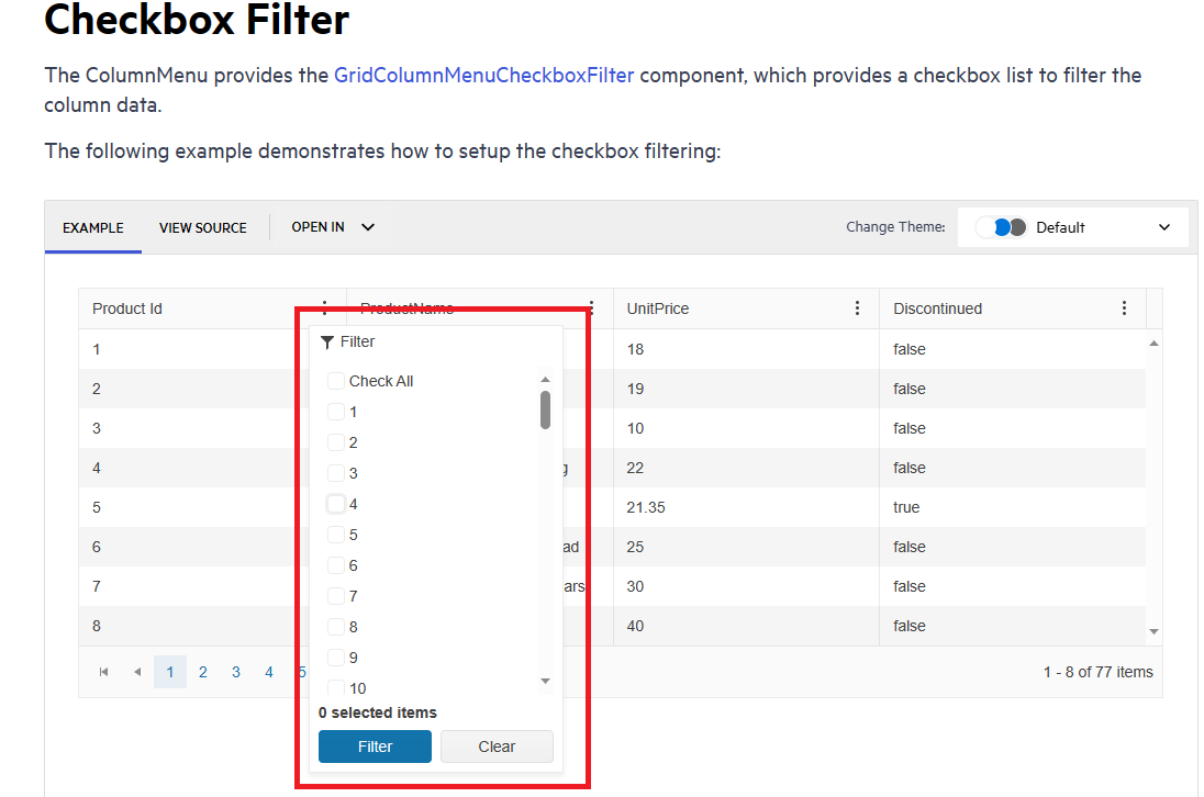 Can The Gridcolumnmenucheckboxfilter Component Be Used Alone Without