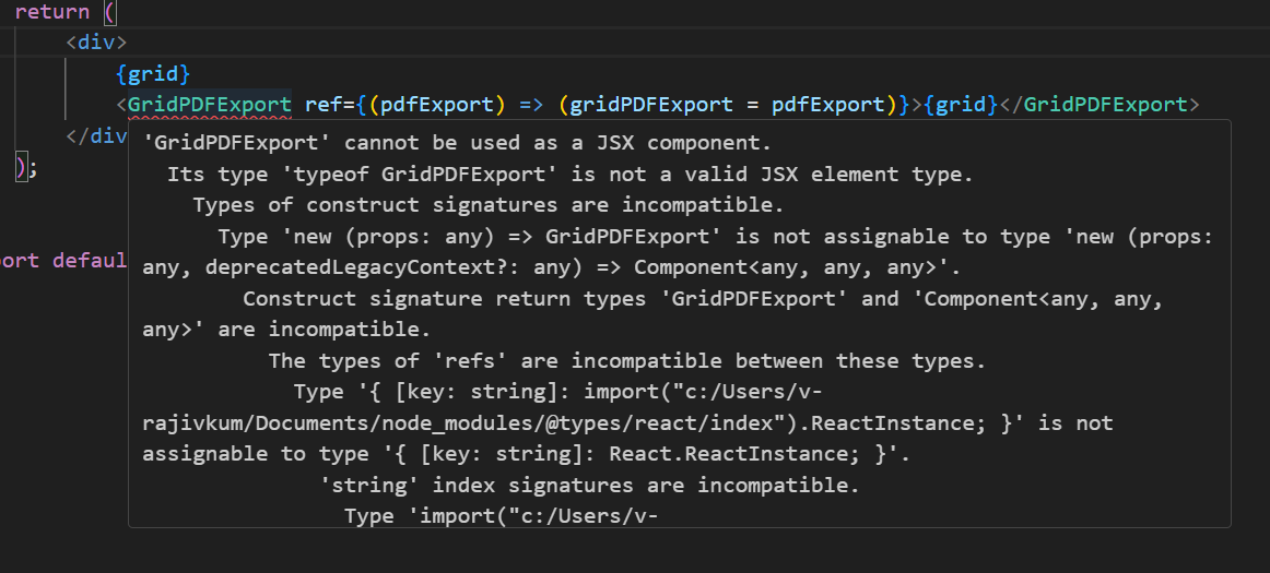 Ts2786 Grid Cannot Be Used As A Jsx Component Its Instance Type