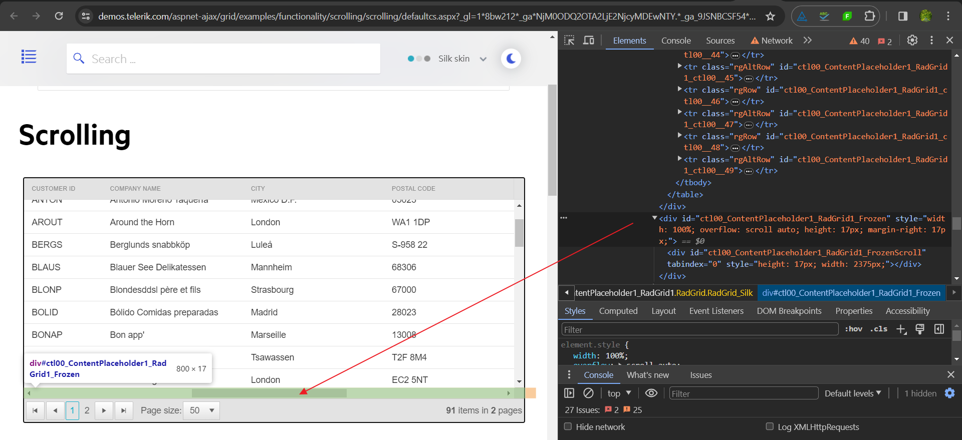 Unable to scroll horiz with mouse wheel on grid with frozen columns in UI for ASP.NET AJAX ...