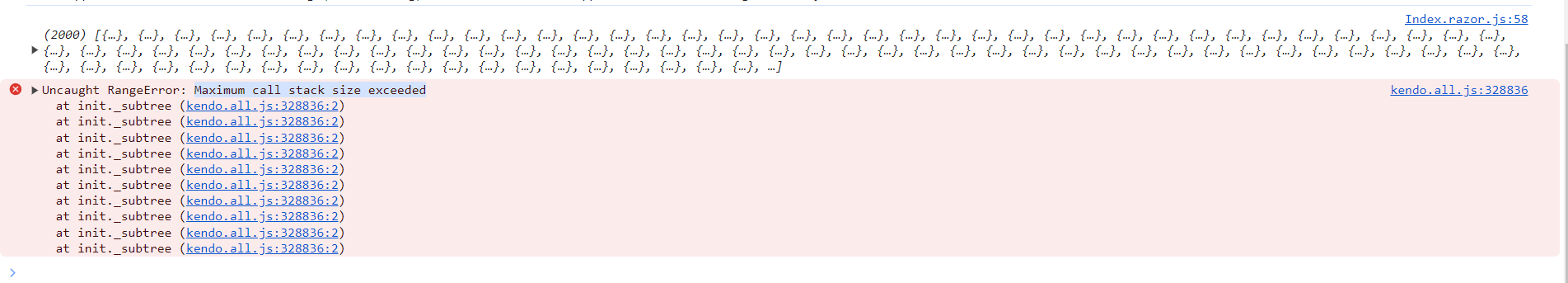Getting A Maximum Call Stack Size Exceeded Error When Trying To Read More Than 1000 Records In