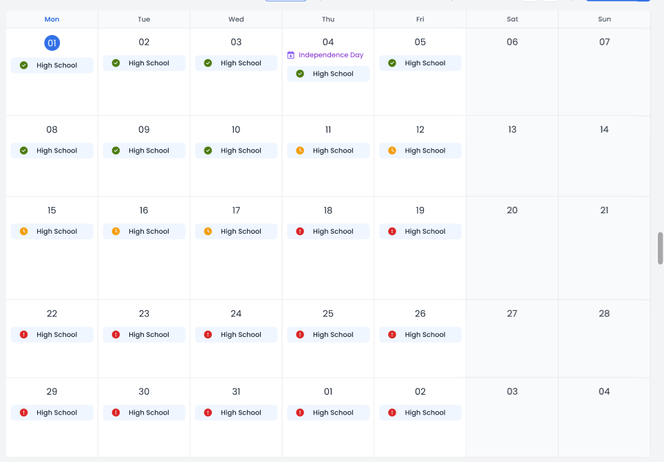 Kendo Scheduler Month View header template week names in short format, also custom event height ...