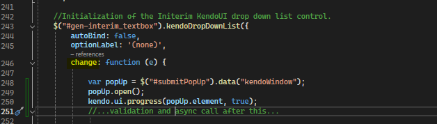 Problems getting kendo.ui.progress() to show up on change event in ... Problems getting kendo.ui.progress() to show up on change event in ...
