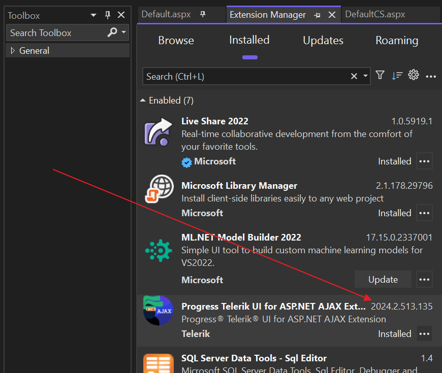 Updating to 2024.2.513 fails in UI for ASP.NET AJAX | Telerik Forums