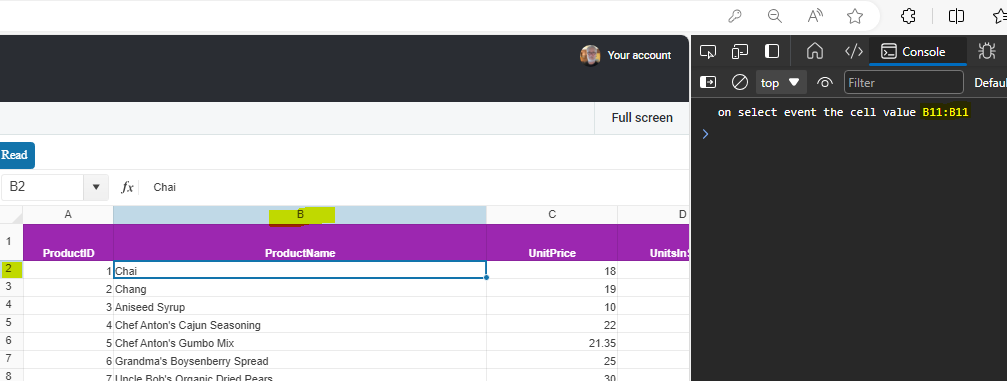 Spreadsheet select event shows previous cell selected. How to get the cell just clicked on? in ...
