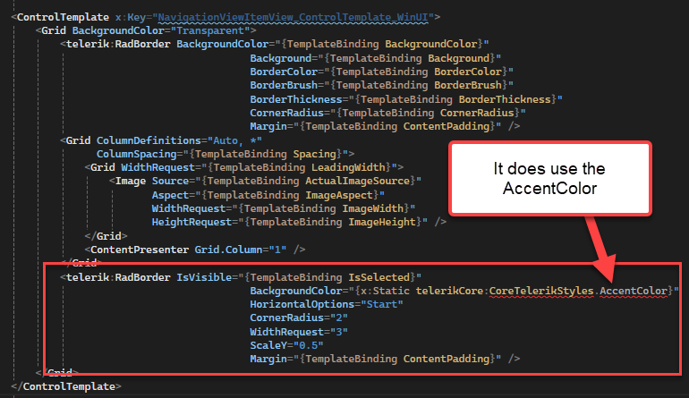 Customize color of Selection Indicator from NavigationItemView in UI for .NET MAUI | Telerik Forums