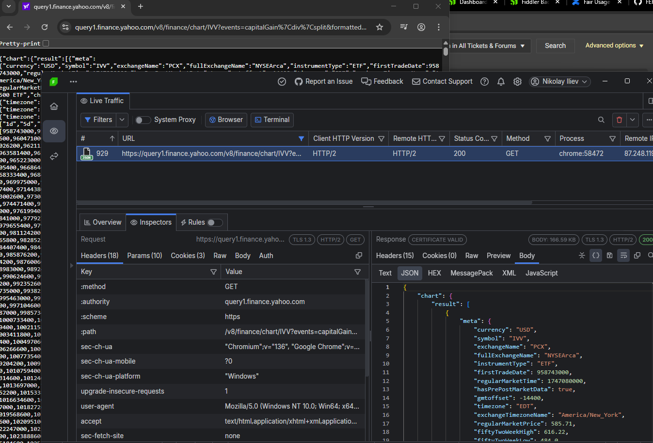 Yahoo Finance responds differently when Fiddler is turned on in Fiddler | Telerik Forums