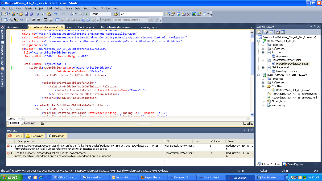 The Tage Radgridview Does Not Exist In Xml In Ui For Silverlight Telerik Forums