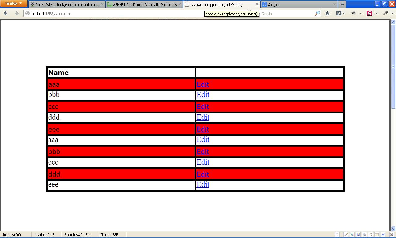 Why is background color and font change only updated every other row in radgrid? in UI for ASP ...