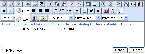 Adding Date And Time Buttons To The Radeditor Toolbar Radeditor4x Only Telerik Ui For Asp