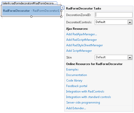Telerik Web Forms Form Decorator Design Time Telerik Ui For Aspnet Ajax