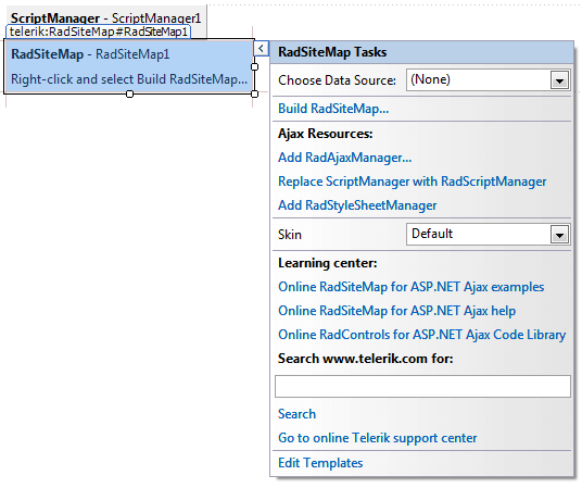 Telerik Web Forms Sitemap Design Time Radsitemap Smart Tag Telerik Ui For Aspnet Ajax