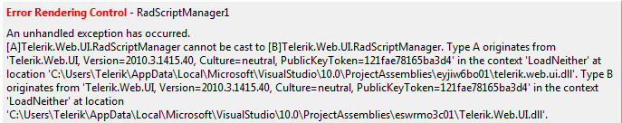 Telerik Web Forms Control Type A Cannot Be Cast To Control Type B Unhandled Exception Occurs