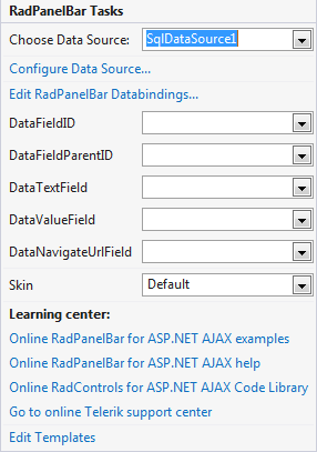Telerik Web Forms PanelBar Design Time Smart Tag - Telerik UI for ASP.NET AJAX