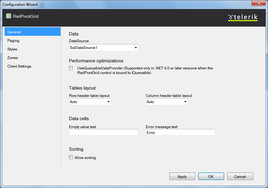 Telerik Web Forms Pivot Grid Design Time Configuration Wizard Telerik Ui For Aspnet Ajax