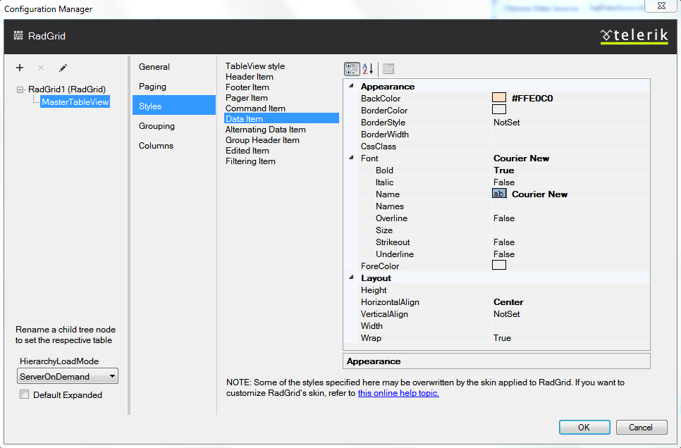 Telerik Web Forms Grid Design Time Styling From Design Time Telerik Ui For Aspnet Ajax