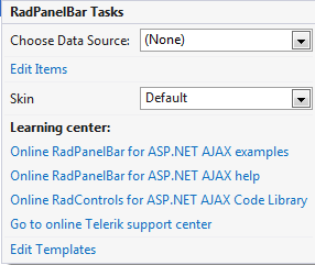 Telerik Web Forms PanelBar Design Time Smart Tag - Telerik UI for ASP.NET AJAX