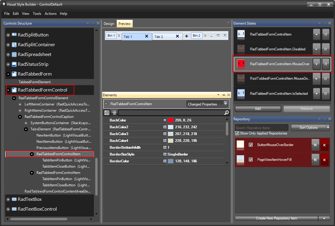 WinForms Forms and Dialogs TabbedForm Customizing Apearance Themes ...