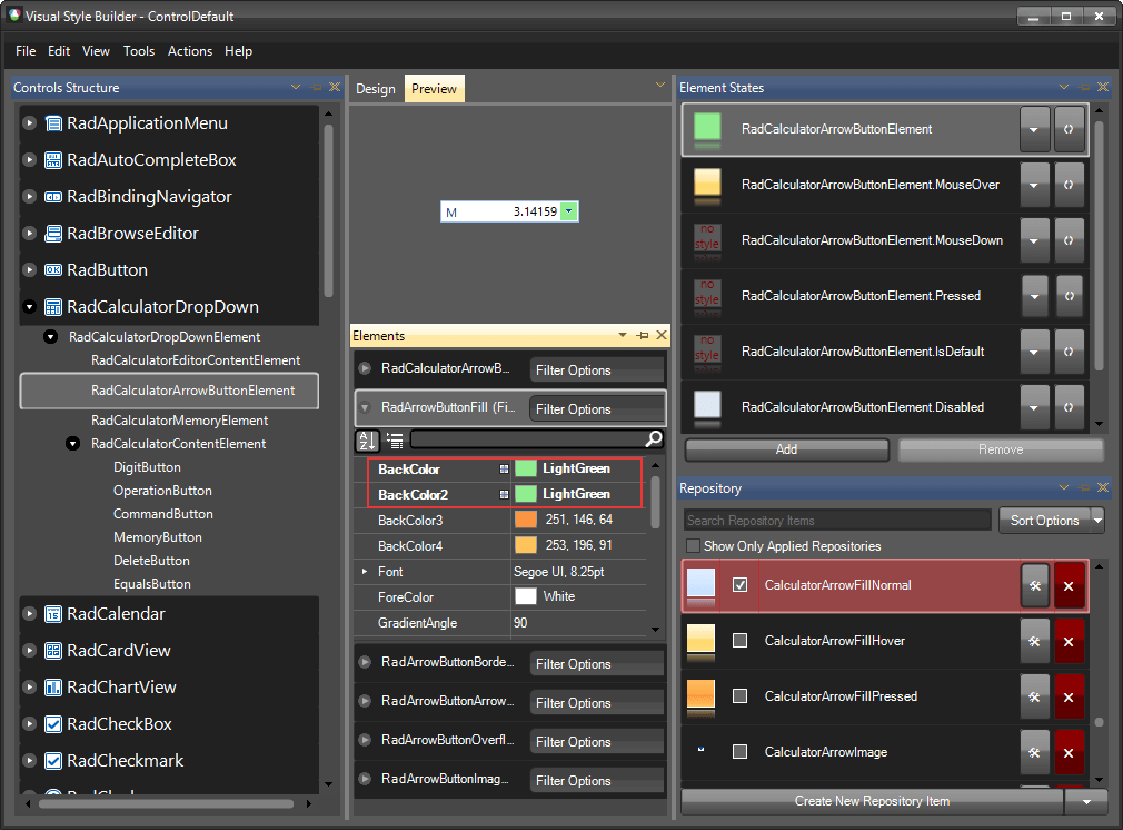 WinForms Editors CalculatorDropDown Customizing Appearance Themes ...