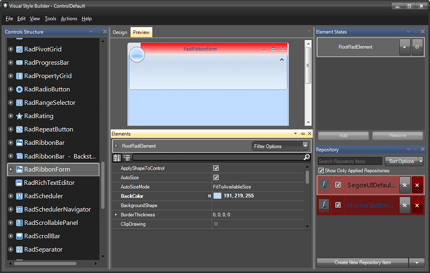 WinForms Forms and Dialogs RibbonForm Customizing Appearance Themes ...