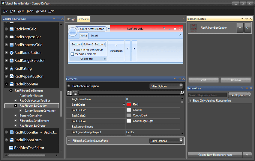 WinForms Forms and Dialogs RibbonForm Customizing Appearance Themes ...