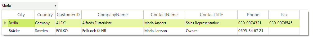 WinForms MultiColumnComboBox Features Filtering - Telerik UI for WinForms