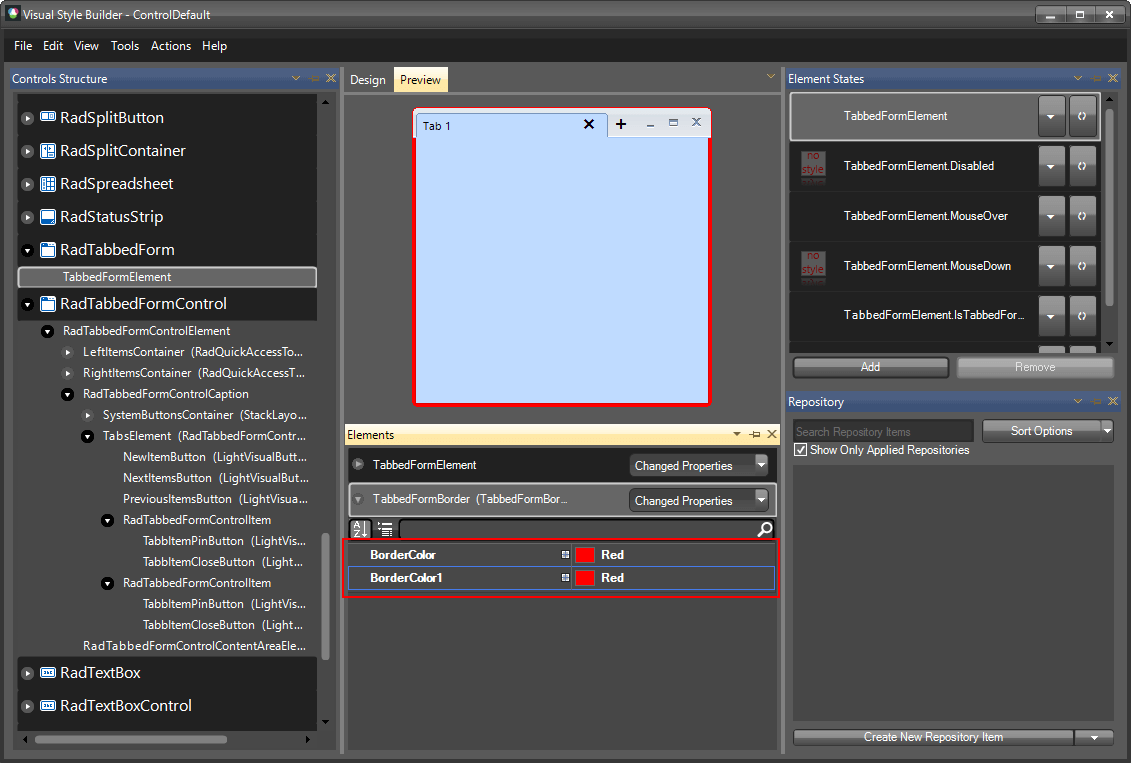 WinForms Forms and Dialogs TabbedForm Customizing Apearance Themes ...
