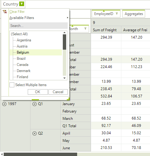 WinForms PivotGrid Filtering Report Filters - Telerik UI for WinForms